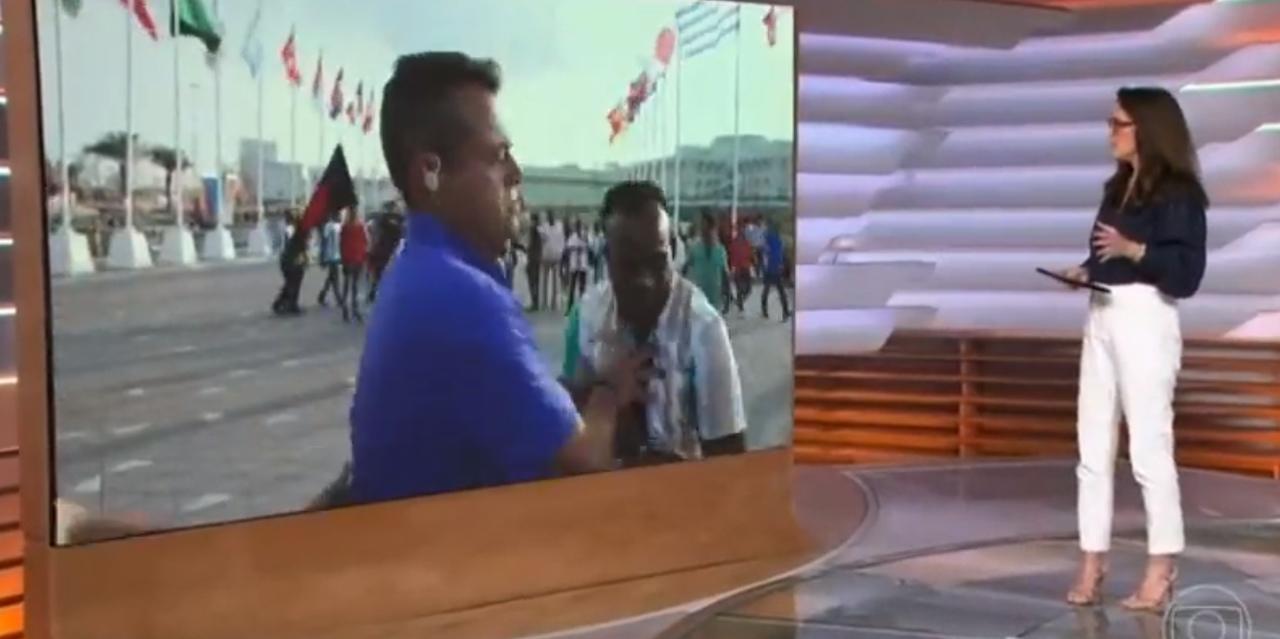 Repórter Eric Faria empurra torcedor antes de transmissão no Catar e ...